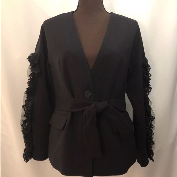 Zara | Jackets & Coats | Zara Ruffled Shirtjacket With Button Detail ...